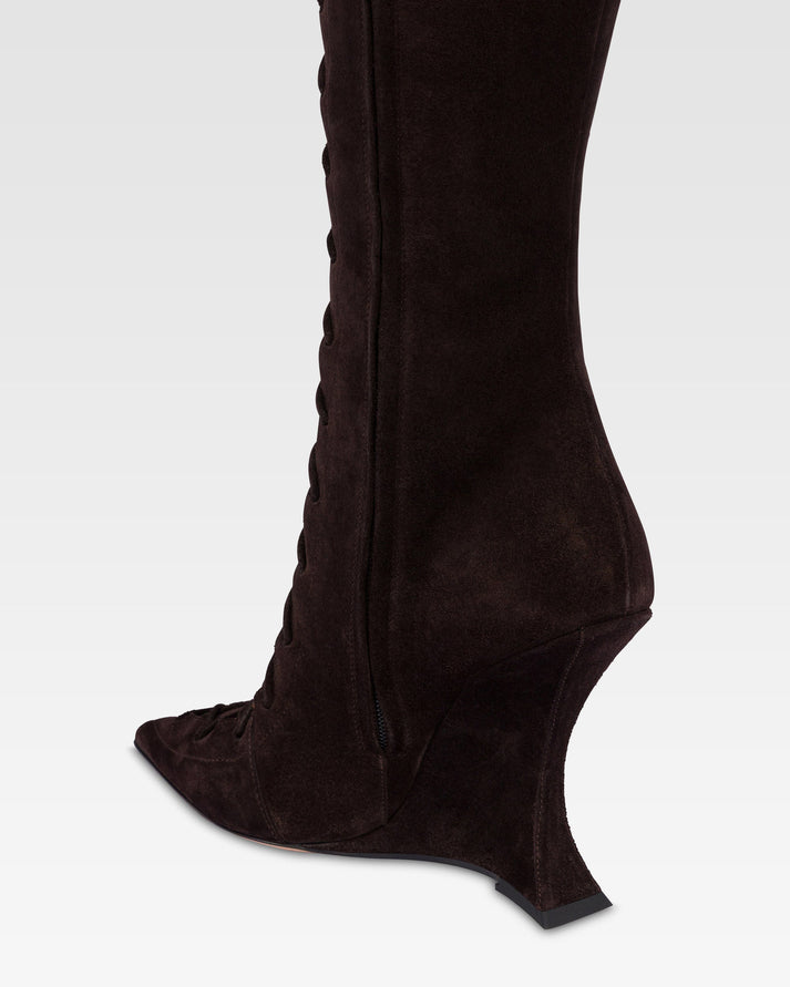 Boots in ebony calf suede leather. - Paris Texas – Paris Texas US